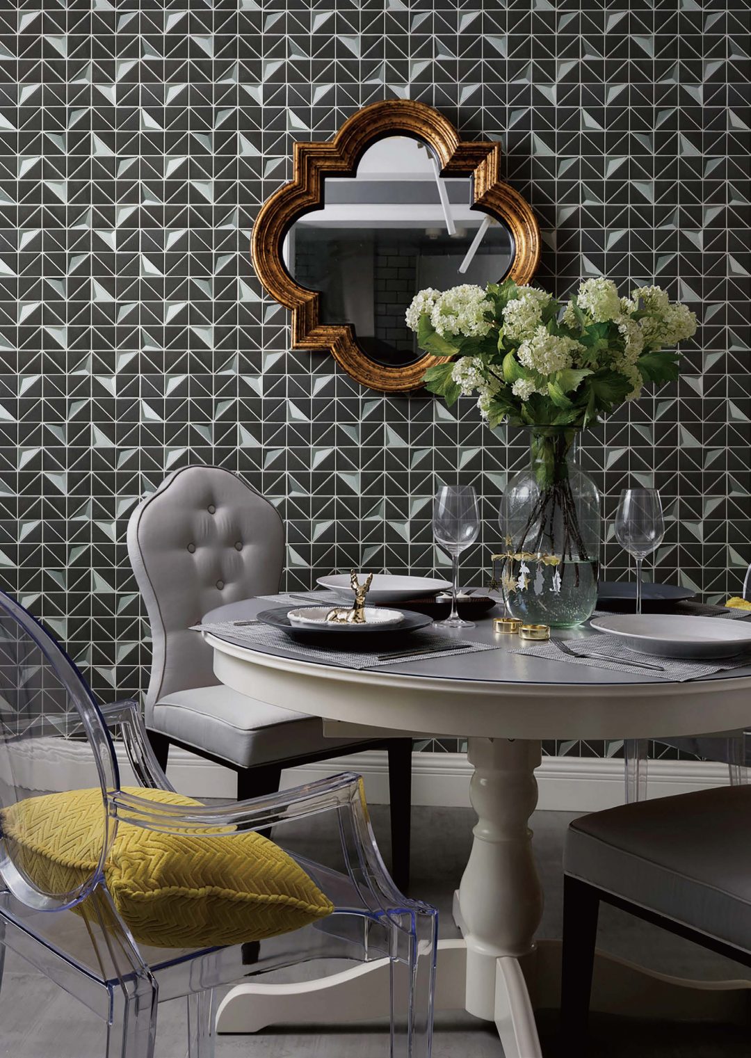 2'' Triangle Unglazed Black and 3D Glass Triangle Tile, Kitchen Tile ...