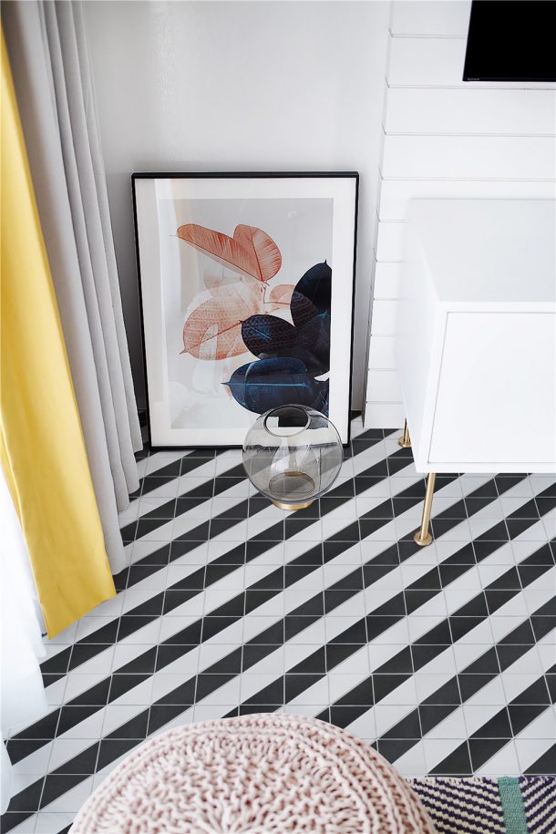 T4-CS-FD-4 inch unglazed twist diagonal pattern porcelain triangle ...