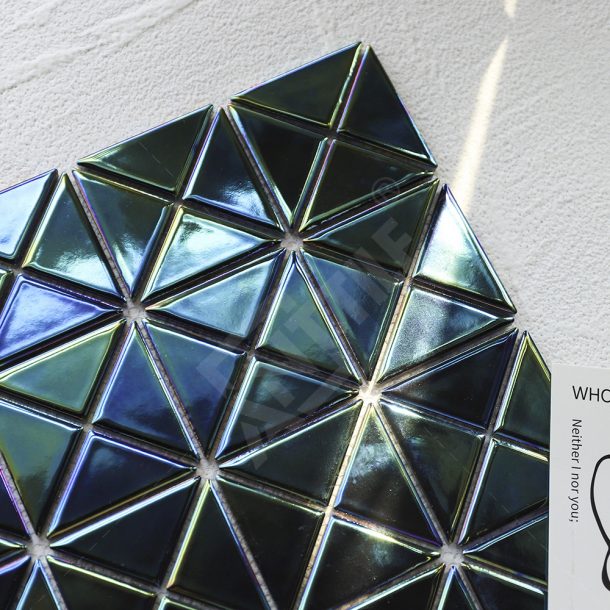 2" Cross Connection Triangle Porcelain Glossy Blue Iridescent Mosaic ...