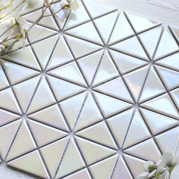 2" Cross Connection Triangle Porcelain Glossy White Iridescent Mosaic ...