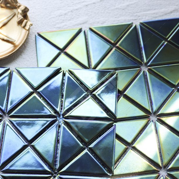 2" Cross Connection Triangle Porcelain Matte Blue Iridescent Mosaic ...