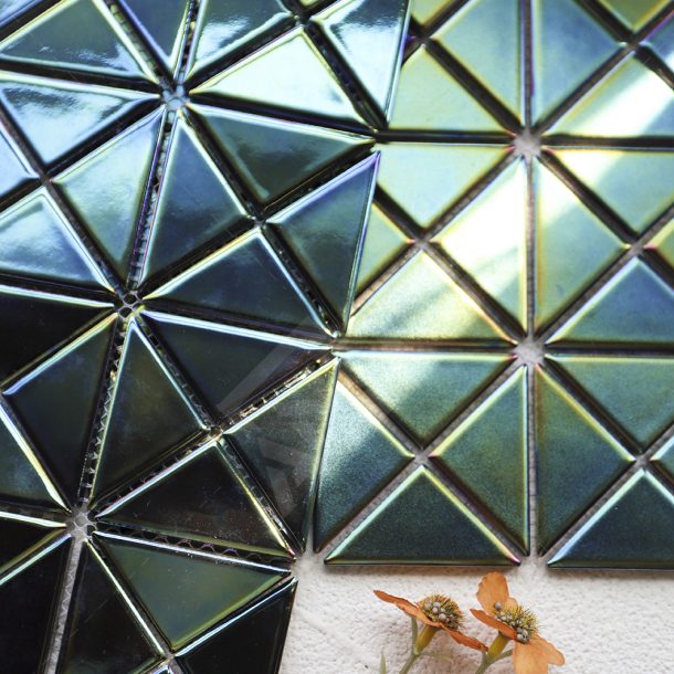 2" Cross Connection Triangle Porcelain Matte Blue Iridescent Mosaic ...